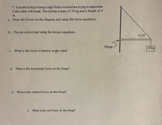 Solved 7. You are trying to hang a sign from a rod and are | Chegg.com