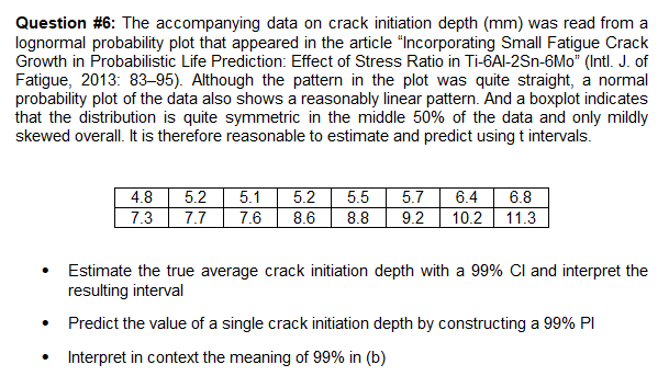 Solved Question #6: The accompanying data on crack | Chegg.com