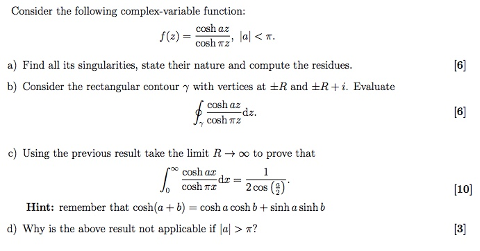 Solved Consider the following complex-variable function cosh | Chegg.com