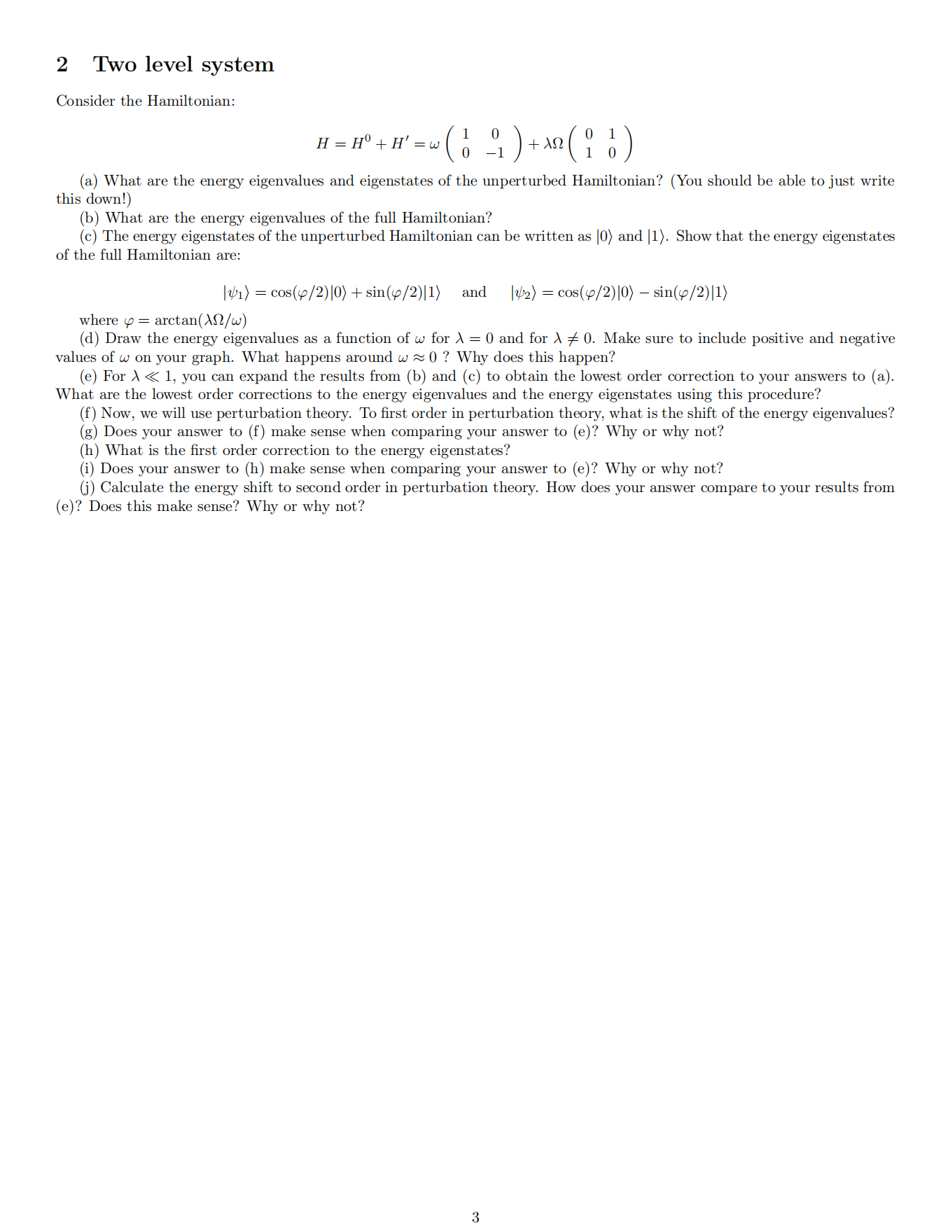 Solved 2 Two level system Consider the Hamiltonian: | Chegg.com