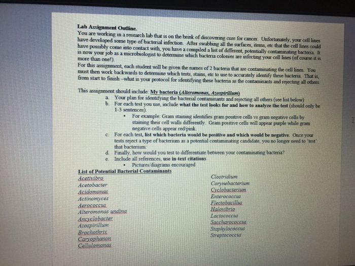 Solved Lab Assignment Outline. You are working in a research | Chegg.com