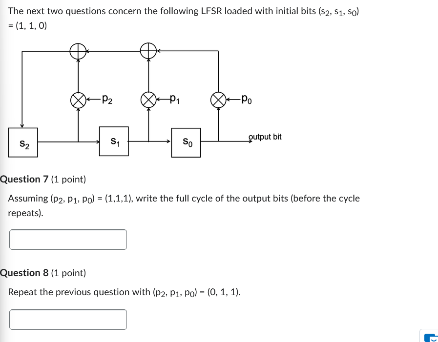 Solved The next two questions concern the following LFSR | Chegg.com