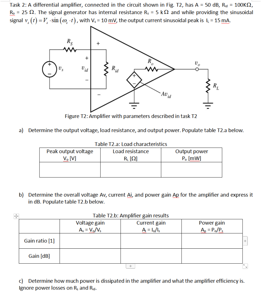 Solved Task 2: A differential amplifier, connected in the | Chegg.com