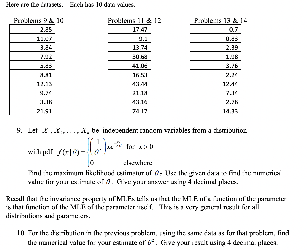 Solved Here are the datasets. Each has 10 data values. | Chegg.com
