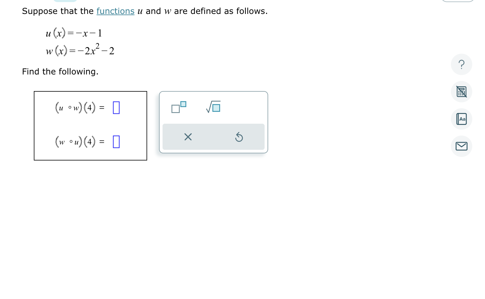 Solved Suppose that the functions u and w are defined as | Chegg.com