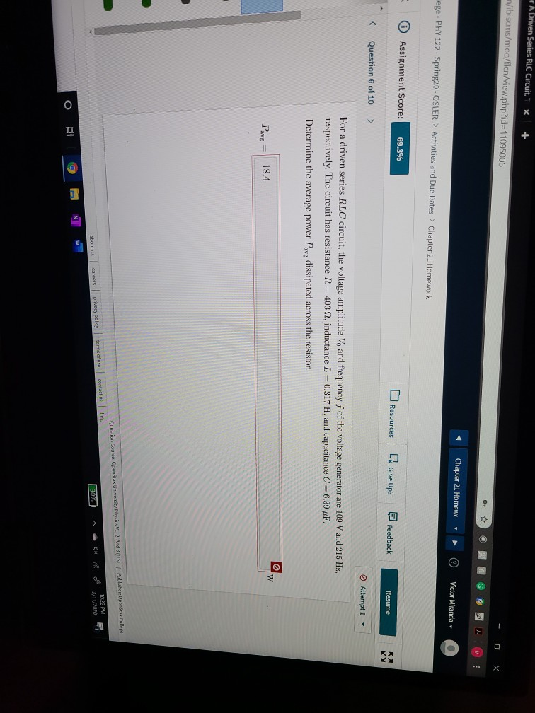 Solved or A Driven Series RLC Circuit, 1 x + | Chegg.com