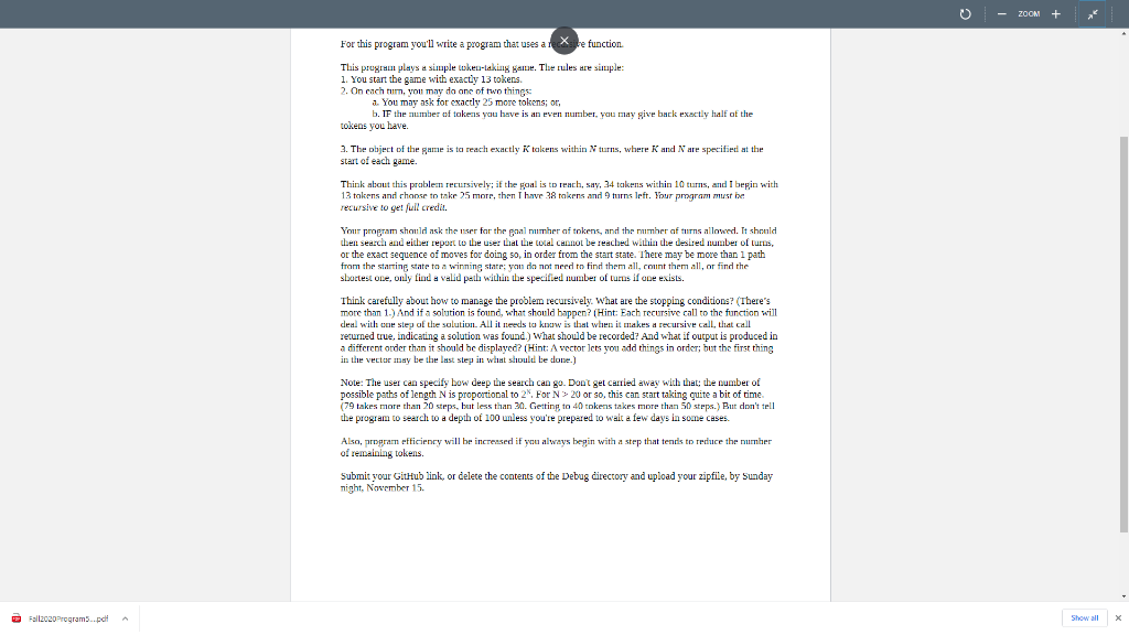 Solved - ZOOM + For this program you'll write a program that | Chegg.com