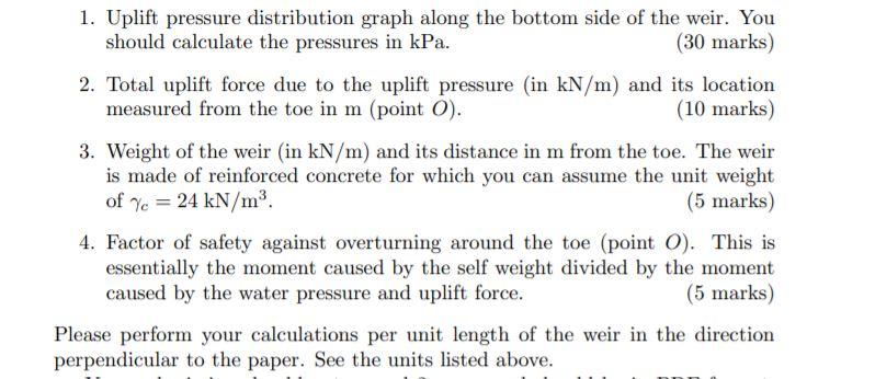 Solved 1. Uplift pressure distribution graph along the | Chegg.com