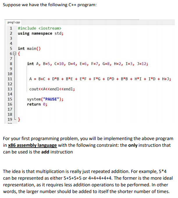 Suppose we have the following C++ program: prog1.cpp | Chegg.com