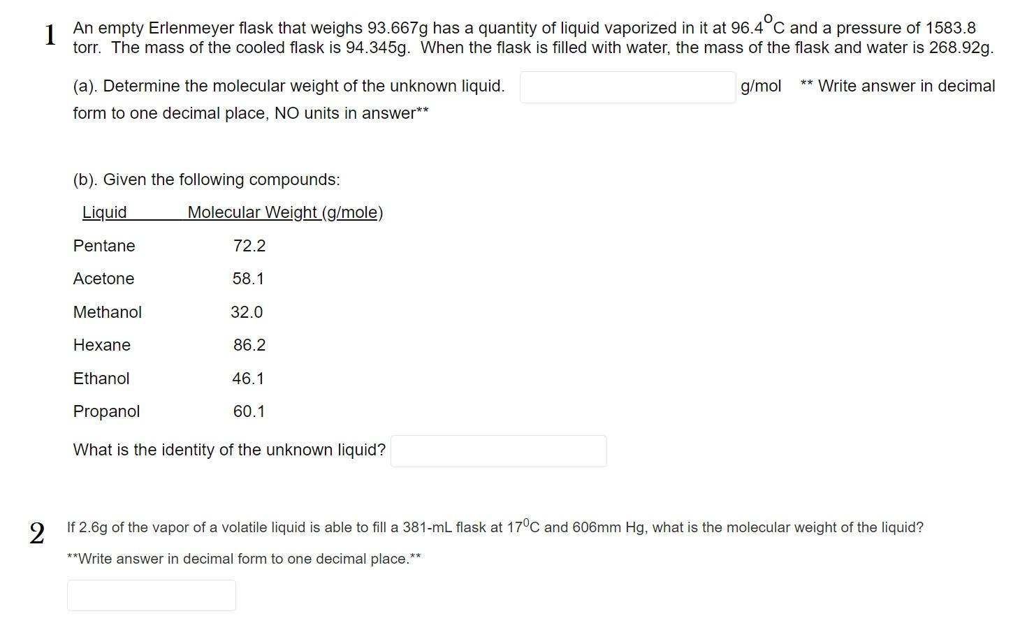 Solved 1 An empty Erlenmeyer flask that weighs 93.667g has a | Chegg.com