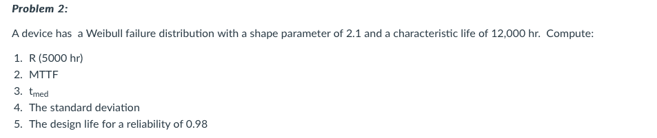 Solved Problem 2: A device has a Weibull failure | Chegg.com