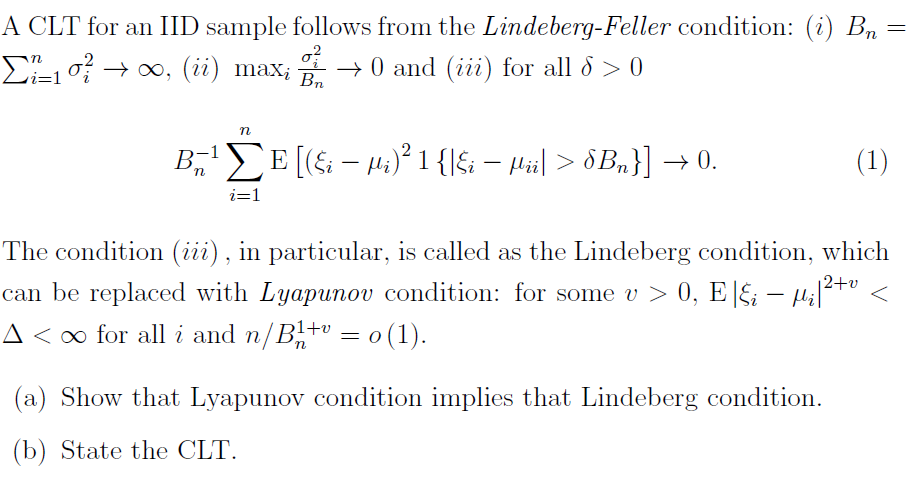 Solved A CLT for an IID sample follows from the | Chegg.com