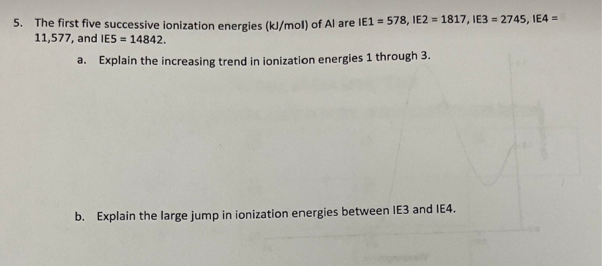 Solved = 5. The first five successive ionization energies | Chegg.com