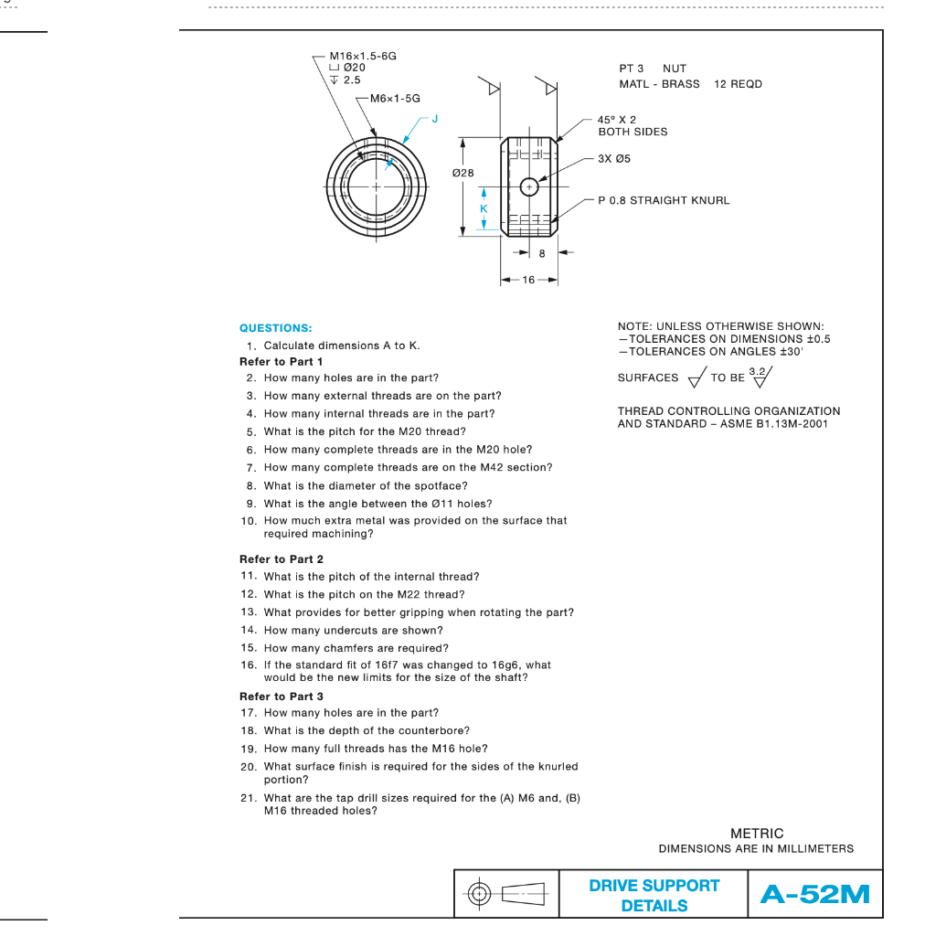 Solved HEX 70 ACR FLT M20x2.5-6G 1 30° 12 6X 011 20 2 EQL SP | Chegg.com