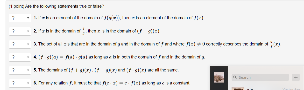 Solved (1 point) Are the following statements true or false? | Chegg.com