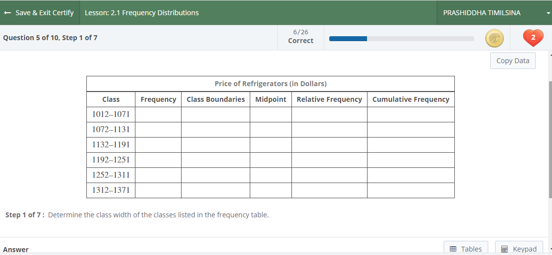 Solved + Save & Exit Certify Lesson: 2.1 Frequency | Chegg.com