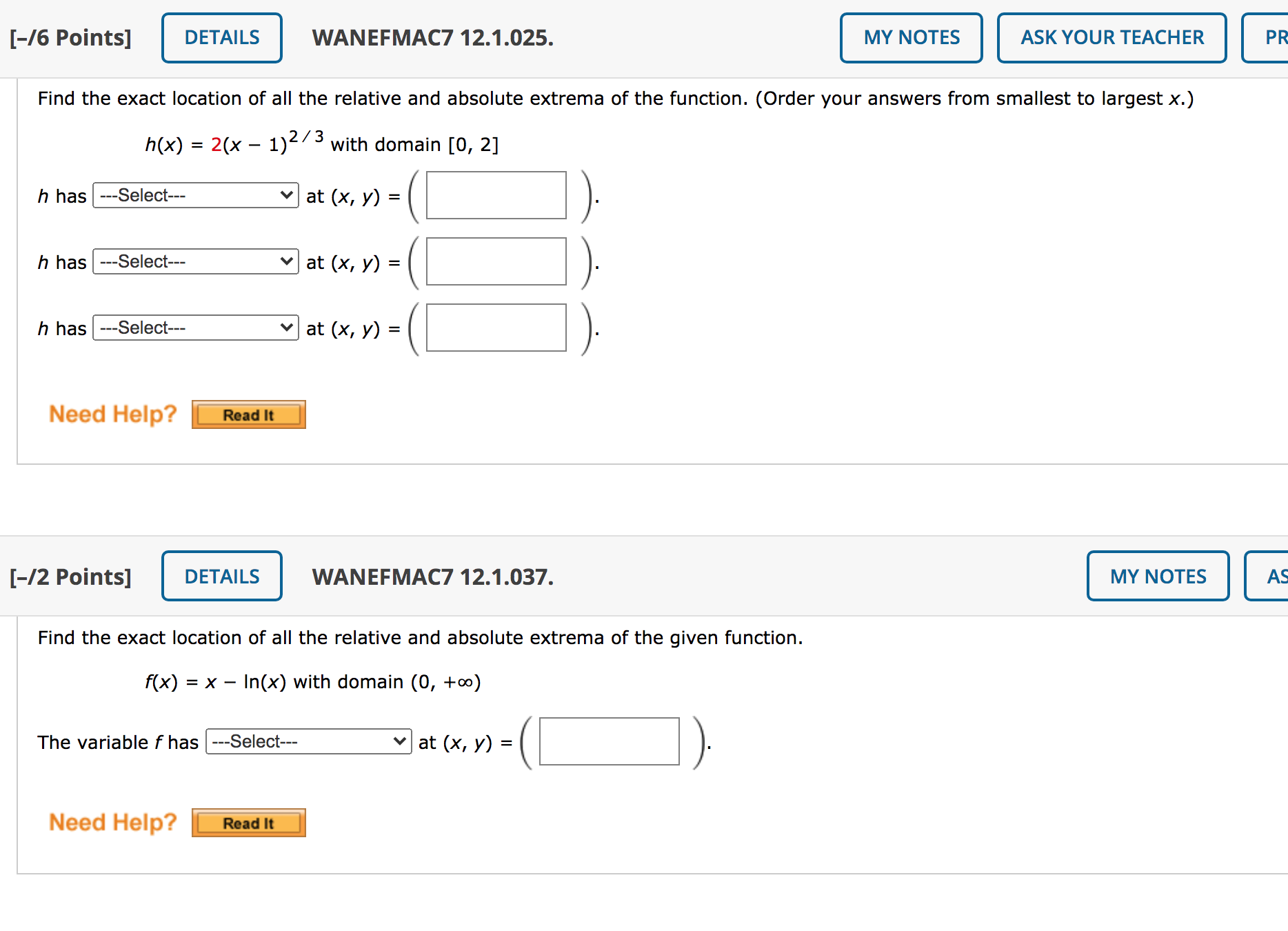 Solved Find the exact location of all the relative and | Chegg.com