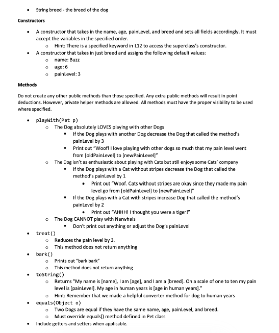 Solved Solution Description You will create one abstract Pet | Chegg.com