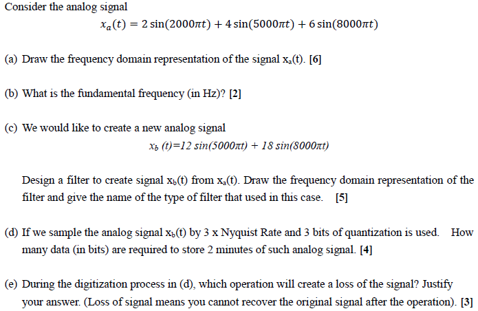 Solved Consider the analog signal xa(t) = 2 sin(2000nt) + 4 | Chegg.com