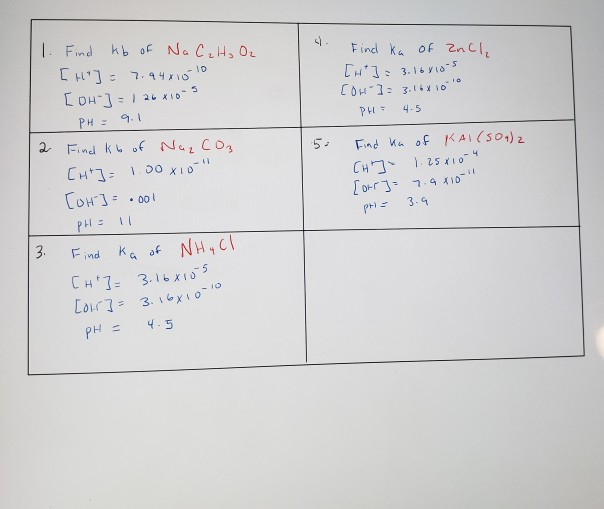 Solved find the Ka or Kb value of the following | Chegg.com