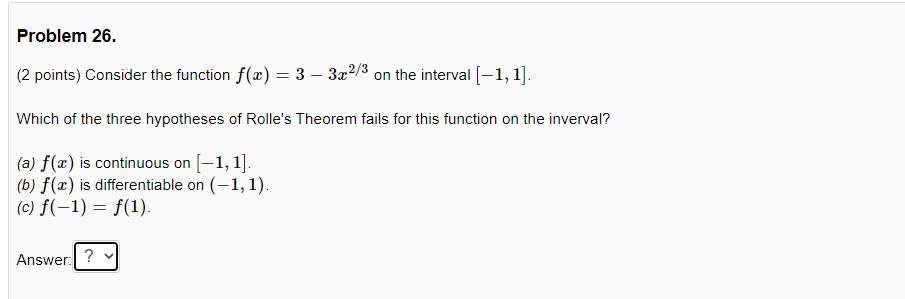Solved Problem 26. (2 points) Consider the function f(x) = 3 | Chegg.com