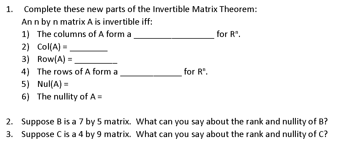 Solved 1. Complete these new parts of the Invertible Matrix | Chegg.com