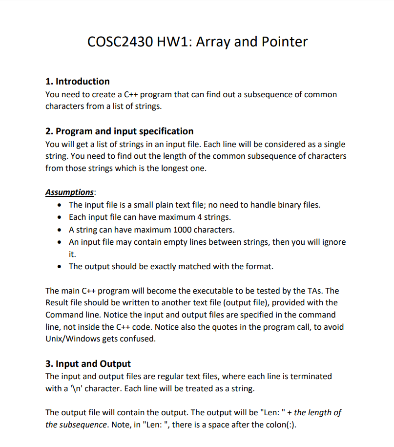 Solved COSC2430 HW1: Array and Pointer 1. Introduction You | Chegg.com