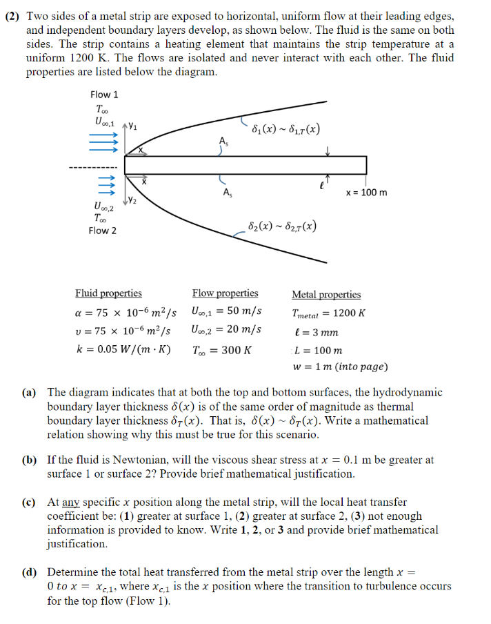 Solved (2) Two sides of a metal strip are exposed to | Chegg.com