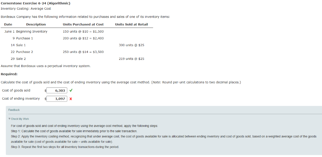 Solved Cornerstone Exercise 6-24 (Algorithmic) Inventory | Chegg.com