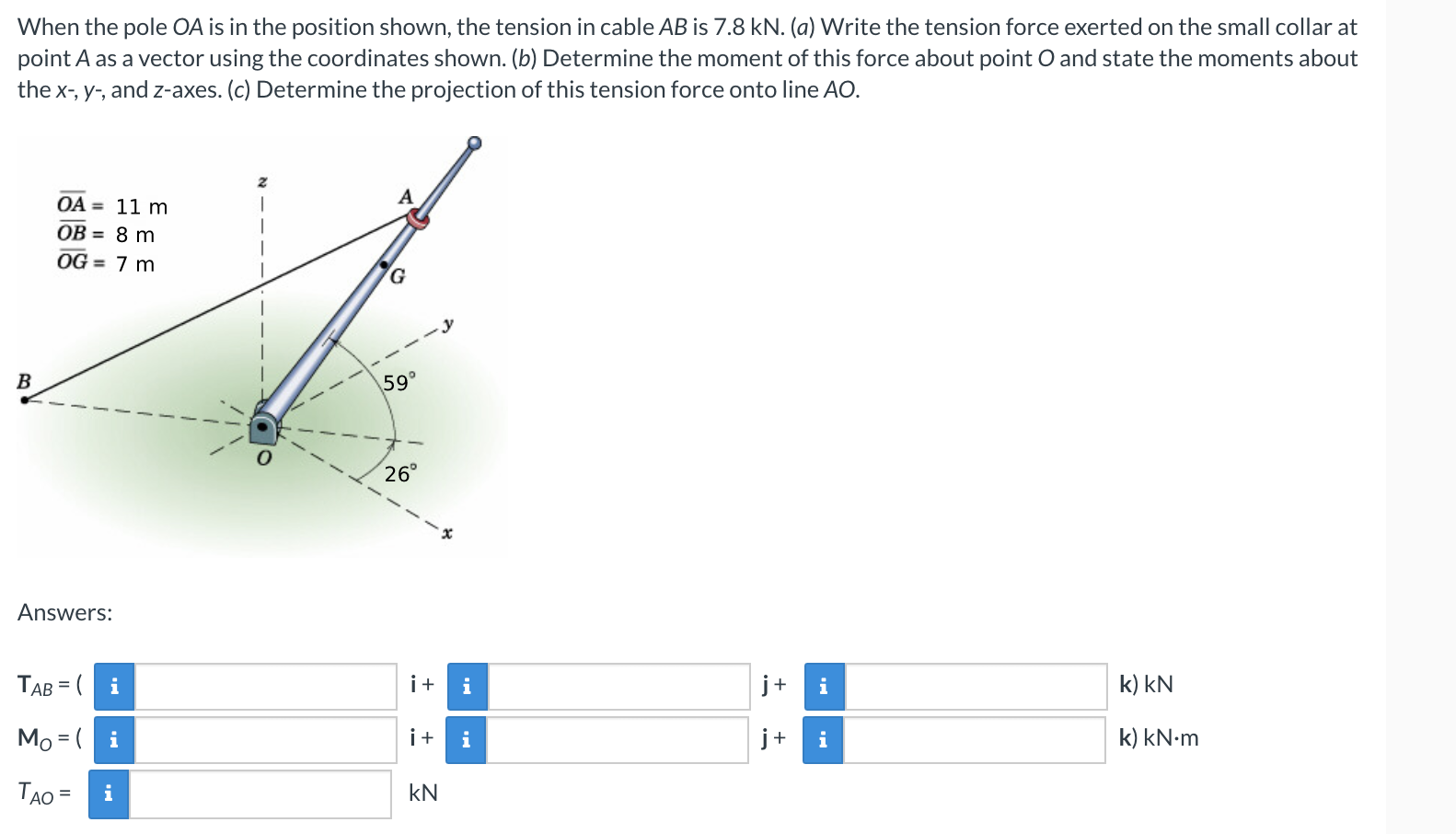 Solved When the pole OA is in the position shown, the | Chegg.com