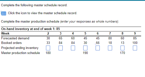 Solved Complete the following master schedule record. Click | Chegg.com