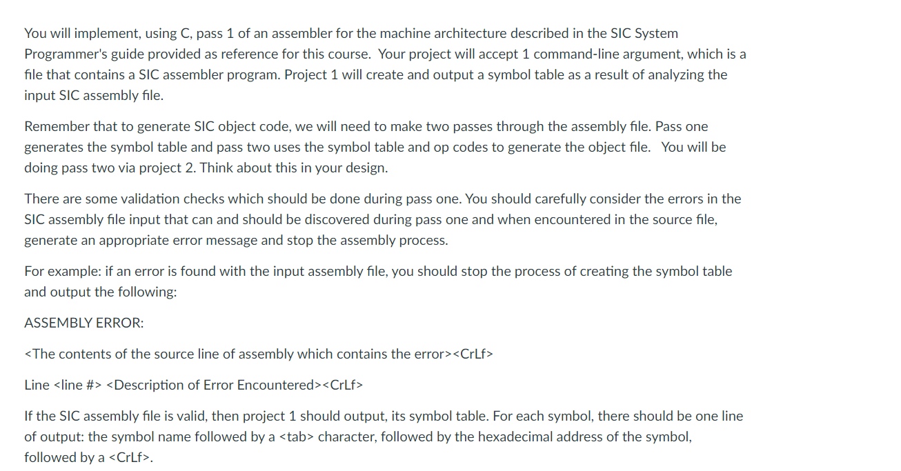 You will implement, using C, pass 1 of an assembler | Chegg.com