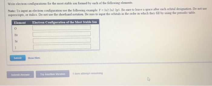 Solved Write electron configurations for the most stable ion | Chegg.com