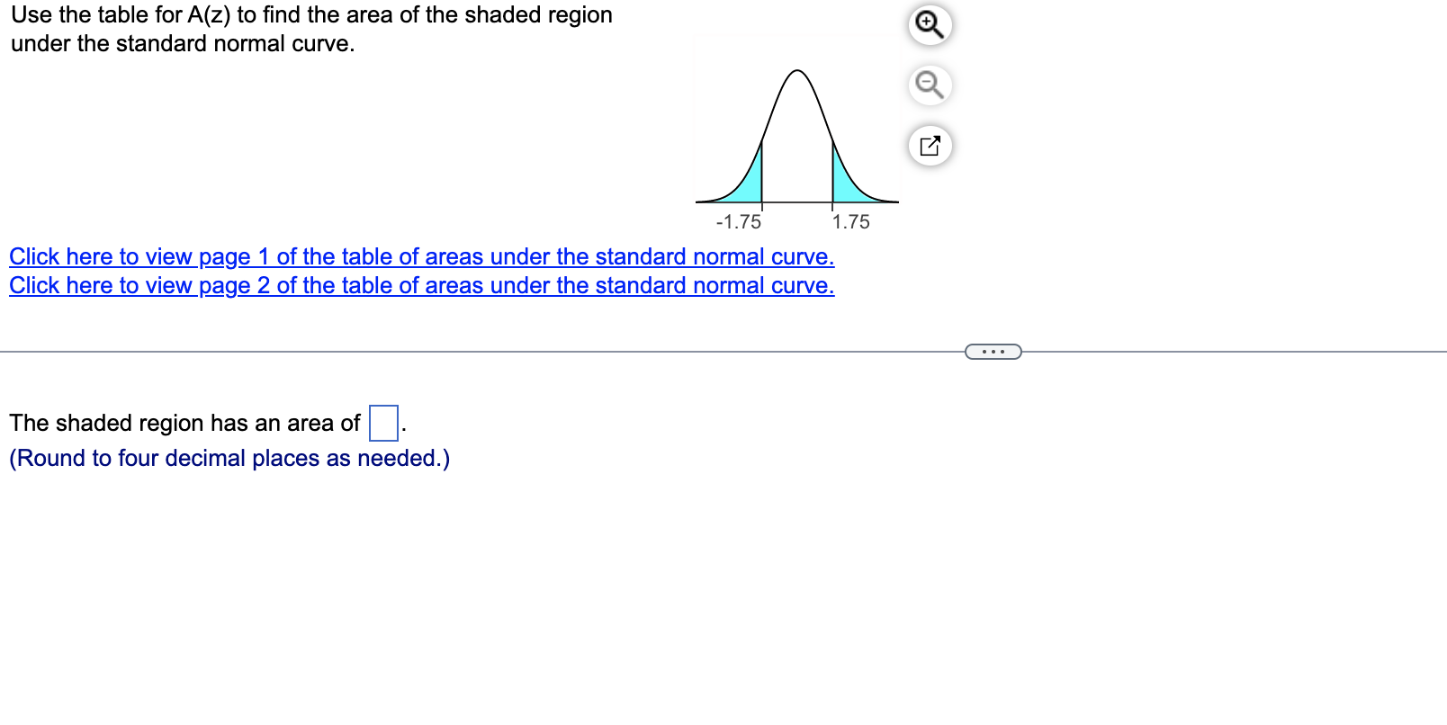 Solved Use the table for A(z) to find the area of the shaded | Chegg.com