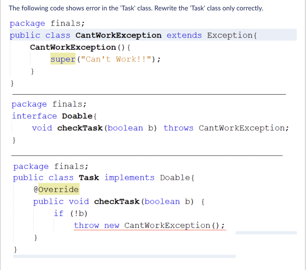 Solved The following code shows error in the 'Task' class. | Chegg.com