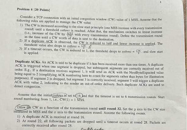Consider a TCP connection with an initial congestion | Chegg.com