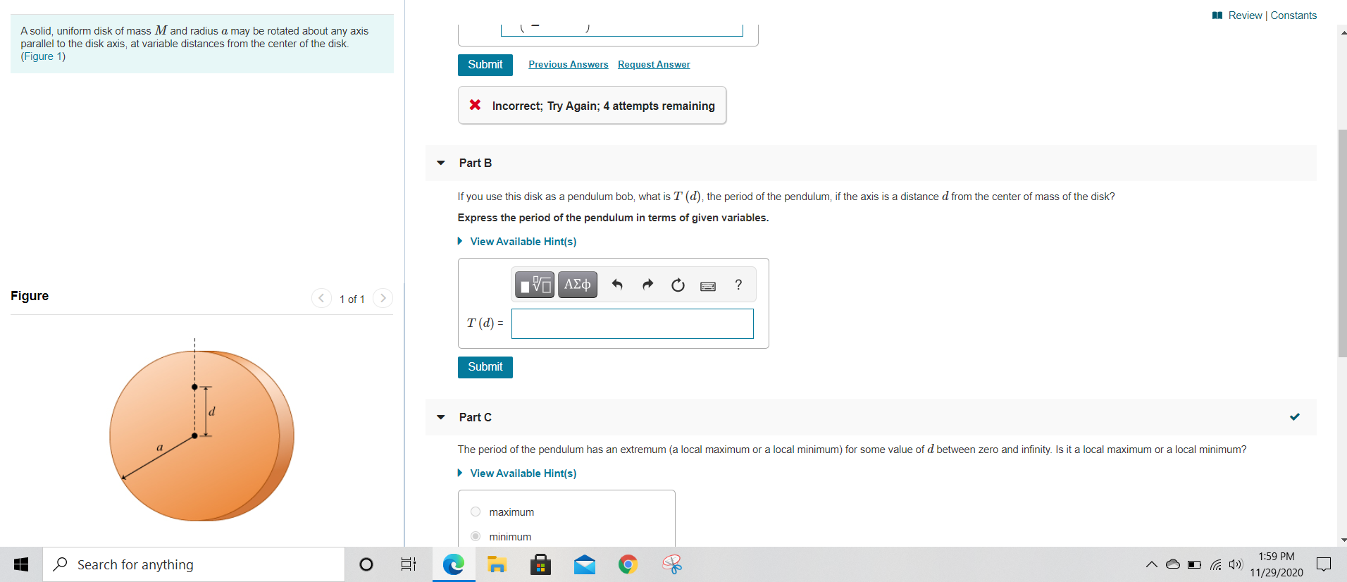 Solved A Review Constants . A solid, uniform disk of mass M | Chegg.com
