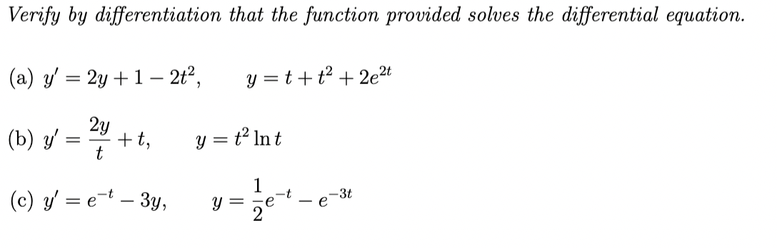 Solved Verify by differentiation that the function provided | Chegg.com