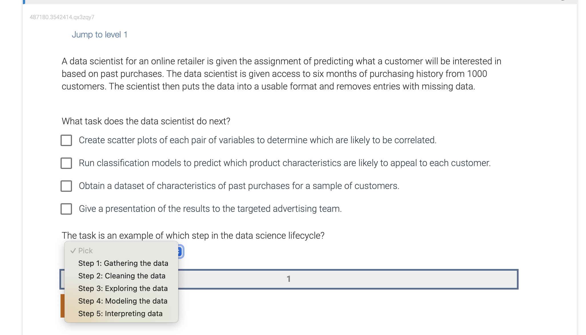 Solved Jump to level 1A data scientist for an online | Chegg.com