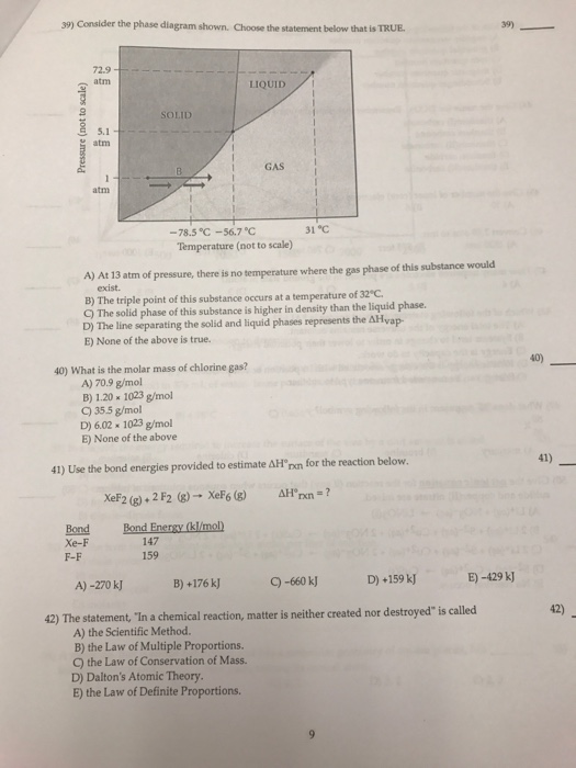 Solved 39) Consider the phase diagram shown Choose the | Chegg.com