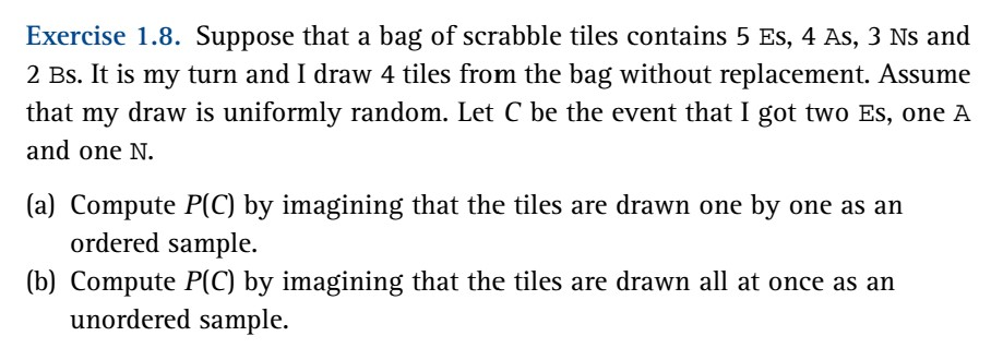 Solved Exercise 1.8. Suppose that a bag of scrabble tiles | Chegg.com