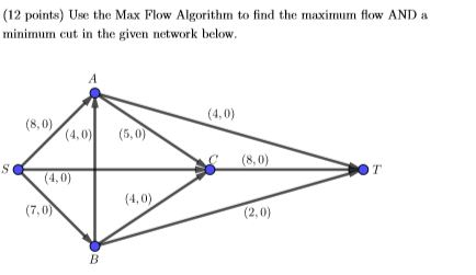 Solved (12 points) Use the Max Flow Algorithm to find the | Chegg.com