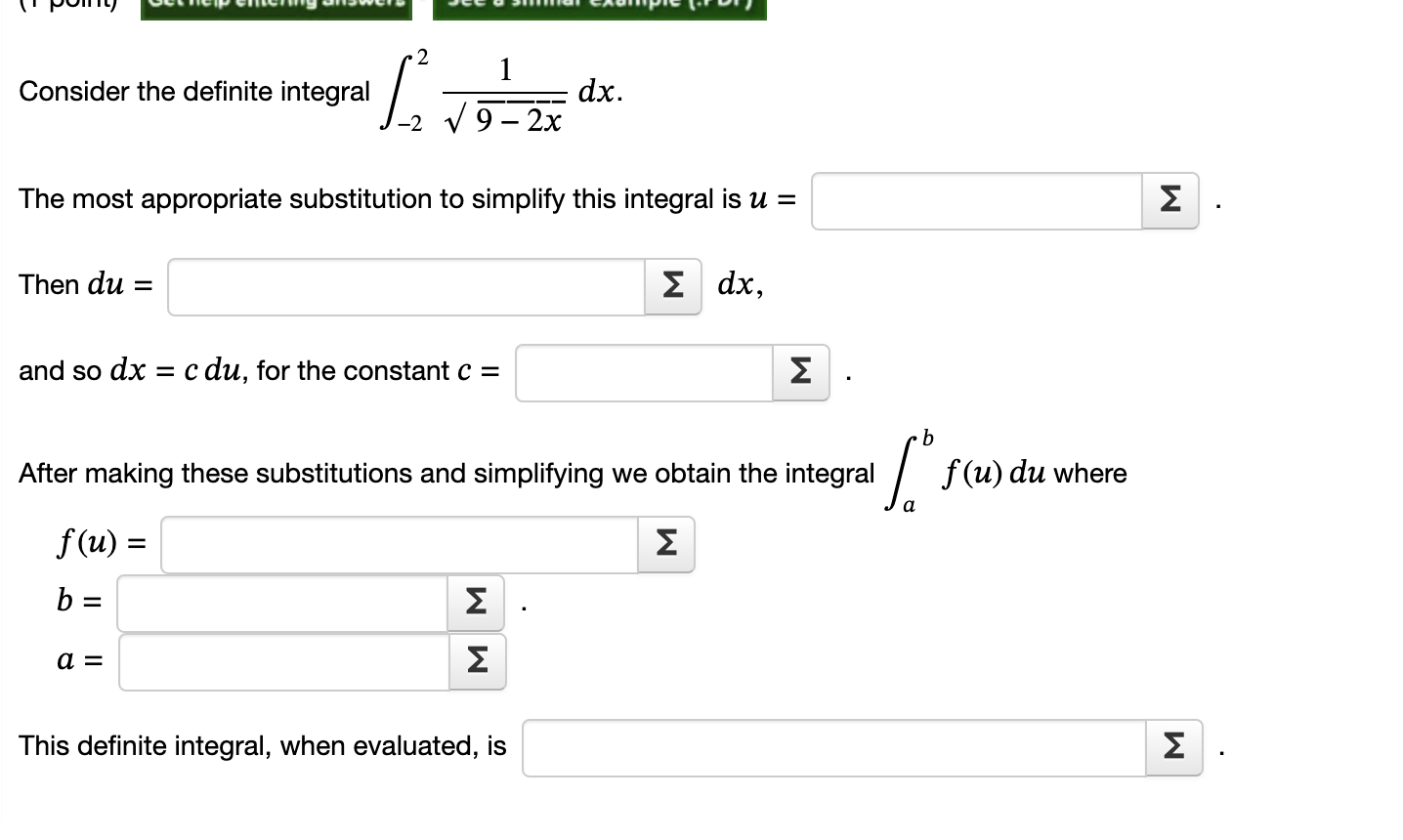 Solved Consider the definite integral ∫−229−2x1dx. The most | Chegg.com