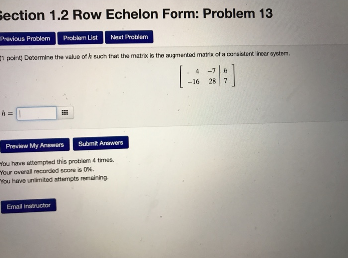 Solved ection 1.2 Row Echelon Form: Problem 13 Previous | Chegg.com