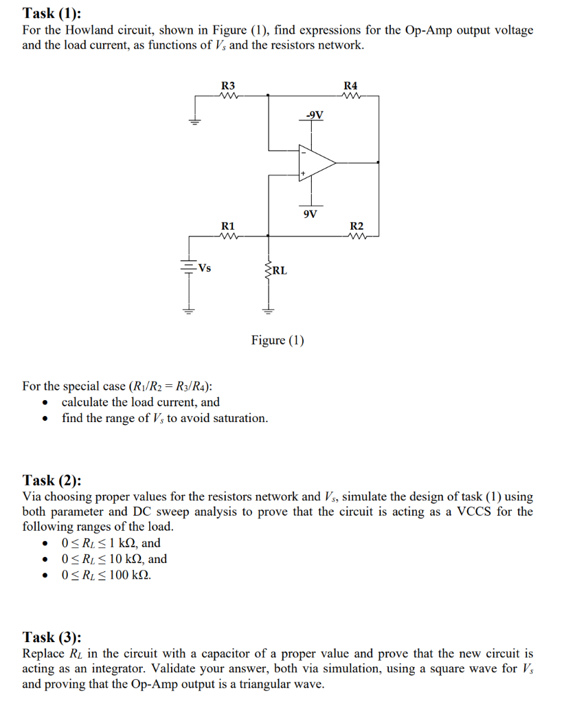 Solved Task (1): For the Howland circuit, shown in Figure | Chegg.com