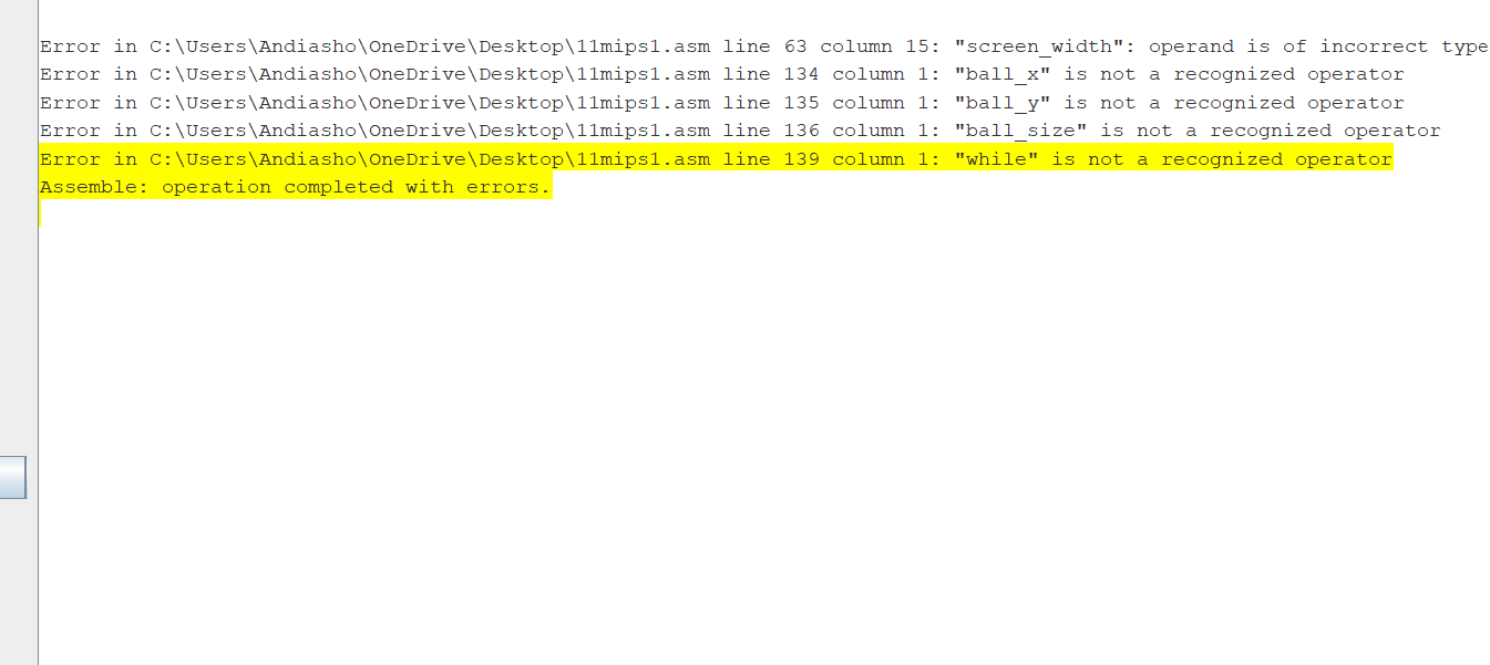 Solved Assemble: operation completed with errors.i have this | Chegg.com