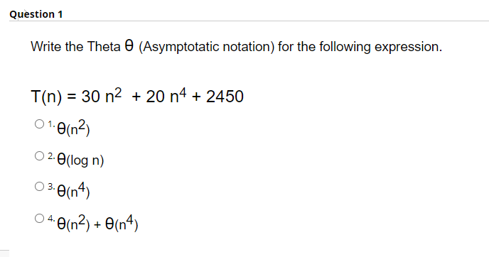 Solved Write the Theta θ (Asymptotatic notation) for the | Chegg.com