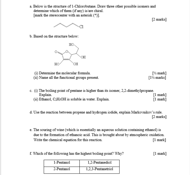 Solved a. Below is the structure of 1-Chlorobutane. Draw | Chegg.com
