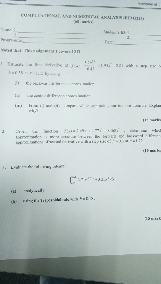 Solved Assignment I COMPUTATIONAL AND NUMERICAL ANALYSIS | Chegg.com
