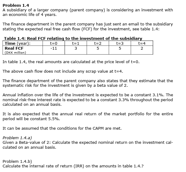 Solved Problem 1.4A subsidiary of a larger company (parent | Chegg.com